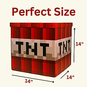 Large 14 x 14 Pixelated Box - TNT | Birthday Party Supplies | Storage Decoration and Prop, Big Birthday Box | Storage Bin Chest With Lid Gift Accessory (TnT Block)