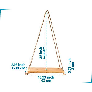 Comfify Modern Set of 2 Wooden Floating Shelves with String – Farmhouse Boho Wall Decor for Living Room Wall – Natural Wood Decorative Shelves with Rope – 17”x5.2” - Natural Color