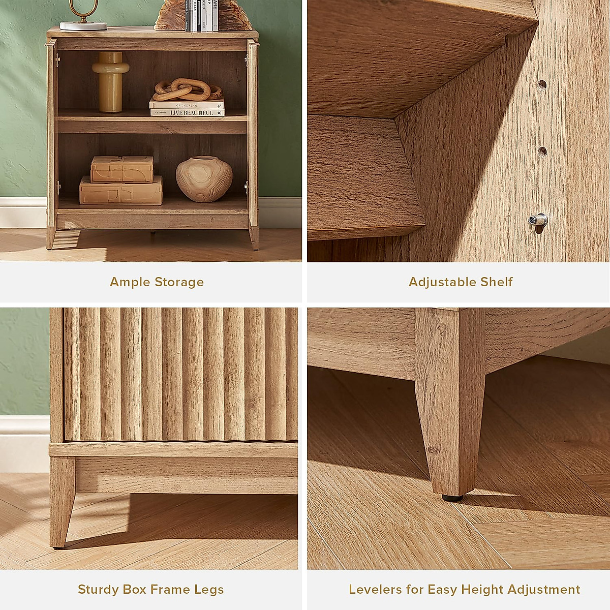 mopio Brooklyn Storage Cabinet, Modern Farmhouse Entryway Accent Cabinet, Buffet Sideboard, Credenza, Wood Modular Cabinet with Doors & Shelf, Fluted Panel, for Living Room (Oak, Single)