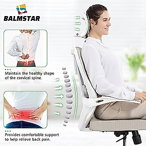 balmstar Ergonomic Office Chair, Home Office Desk Chair with Adjustable Headrest & Lumbar Support, Swivel High Back Computer Chair, Breathable Mesh Desk Chair, PU Silent Wheels, Flip-Up Arms (Khaki)