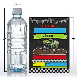 Monster Truck Chalkboard Birthday Party Invitations, 20 5x7 Fill In Cards with Twenty White Envelopes by AmandaCreation