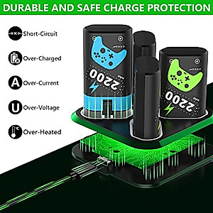4 Pcs 2200mAH Rechargeable Battery Packs for Xbox One Controller Xbox Series X|S Battery Packs with Charger Dock Charger Station for Xbox Series X|S, Xbox One S/One X/One Elite