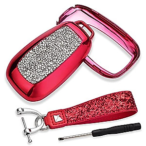 Royalfox(TM) 3 4 Buttons 3D Bling Diamond Fashion Smart Remote Key Fob case Cover for Subaru Outback Forester Crosstrek Ascent BRZ WRX Legacy Impreza STI with Bling Keychain (red)