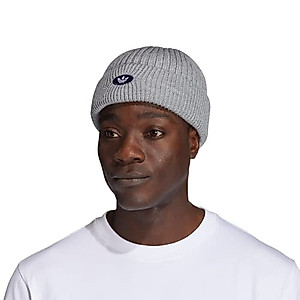 adidas Originals Short Fit Sport Beanie, Heather Grey/Night Indigo/White, One Size