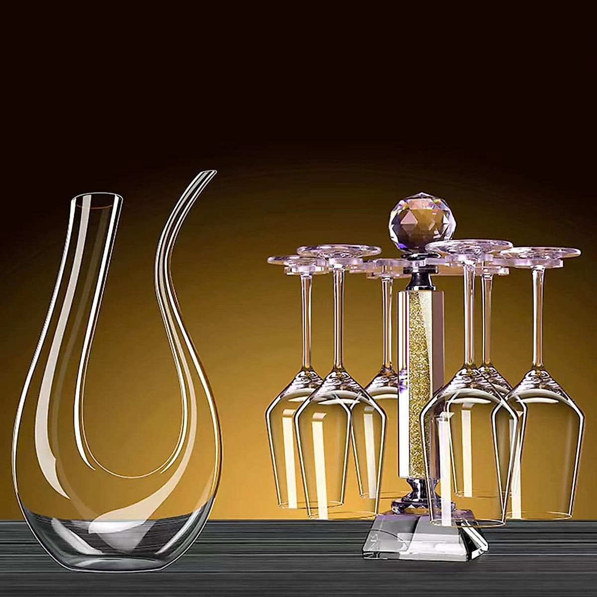 Elegant Desktop Crystal Glass Stemware Rack/Rotate 8 Wine Glass Storage Holder Stand Air Drying Rack (Gold)