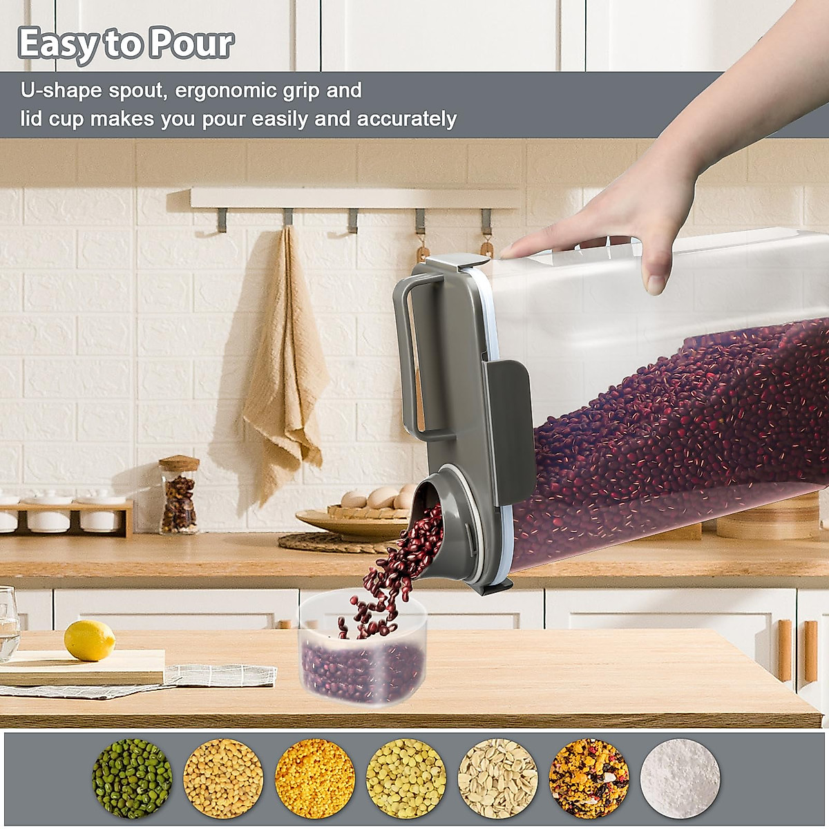 Komzon Rice Storage Container 10lb, Airtight Dry Food Cereal Containers Storage, BPA Free Rice dispenser with Pouring Spout Portable Handle for Flour Pasta Grain and Baking Pet Dog Cat Food Container