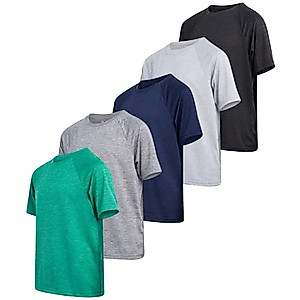 iXtreme Boys' Active T-Shirt - 5 Pack Performance Dry-Fit Short Sleeve Sports Tee - Athletic Workout Shirt for Boys (6-18), Size 6-7, Green/Navy/White/Black/Grey Marble