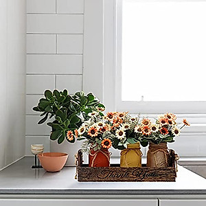 DUOER Mason Jar Centerpiece for Table Decorative Wood Tray with 3 Painted Jars Rustic Farmhouse Decor Centerpiece for Home Kitchen Dinning Living Room Decor,Brown