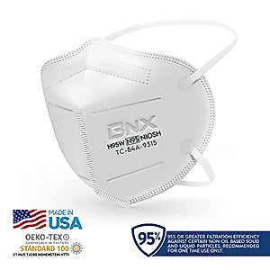 BNX N95 Mask NIOSH Certified MADE IN USA Particulate Respirator Protective Face Mask (20-Pack, Approval Number TC-84A-9315 / Model H95W) White