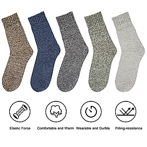 YSense 5 Pairs Mens Wool Socks Winter Warm Thick Socks Knit Causal Crew Socks for Men