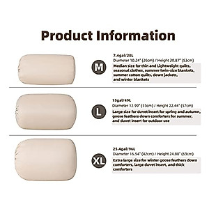 ECOWAN LIVING 8Gal Cylindrical Clothes Blanket Quilt Pillow Storage Bag, Closet Organizer Storage Container, Reusable Drawstring Packing Bag, Durable Handle, Moistureproof(Beige, M, 2 bag)