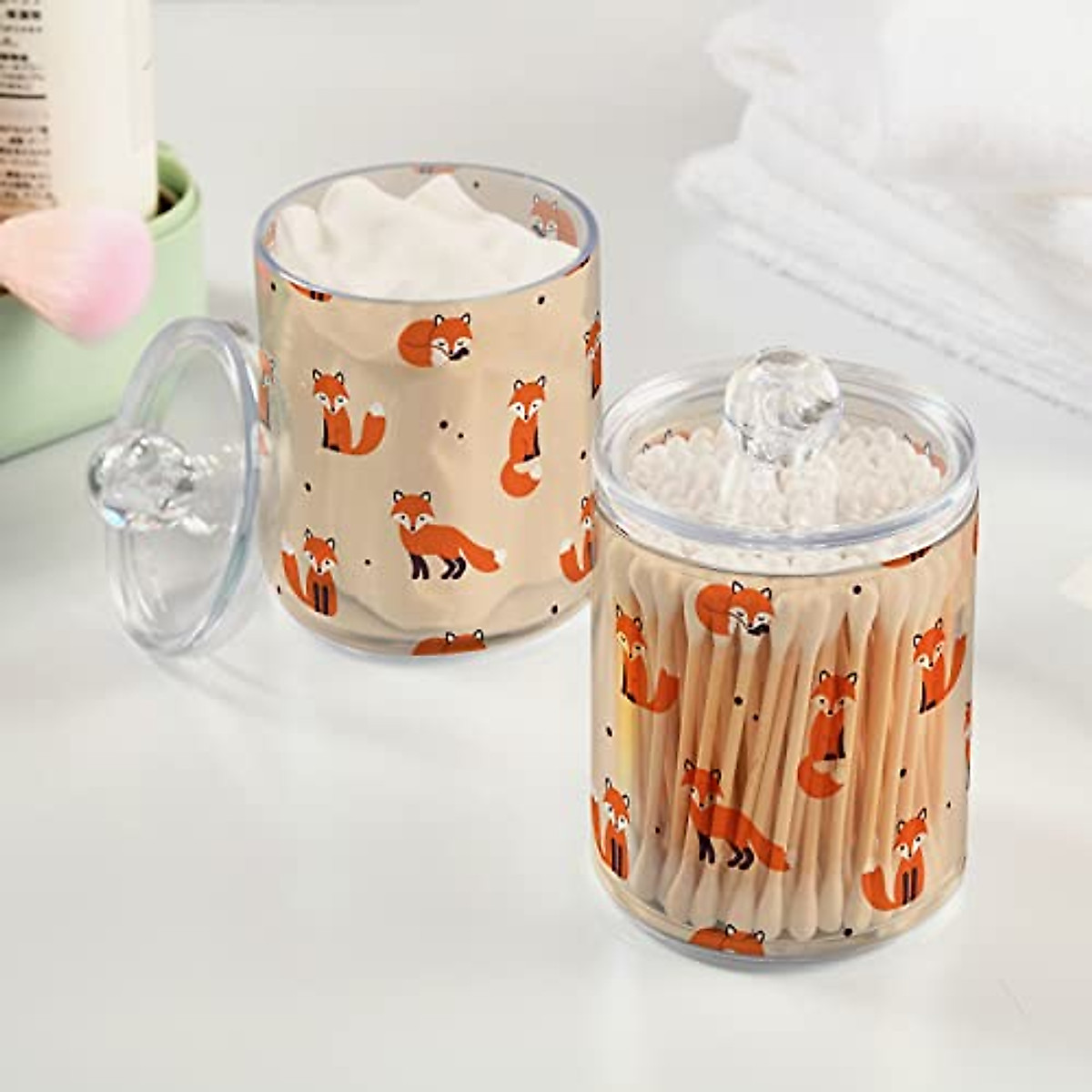Plastic Jars with Lids,Cute Animal Fox Print Bulk Pack Storage Containers Wide Mouth Airtight Canister Jar for Kitchen Bathroom Farmhouse Makeup Countertop Household,Set 2