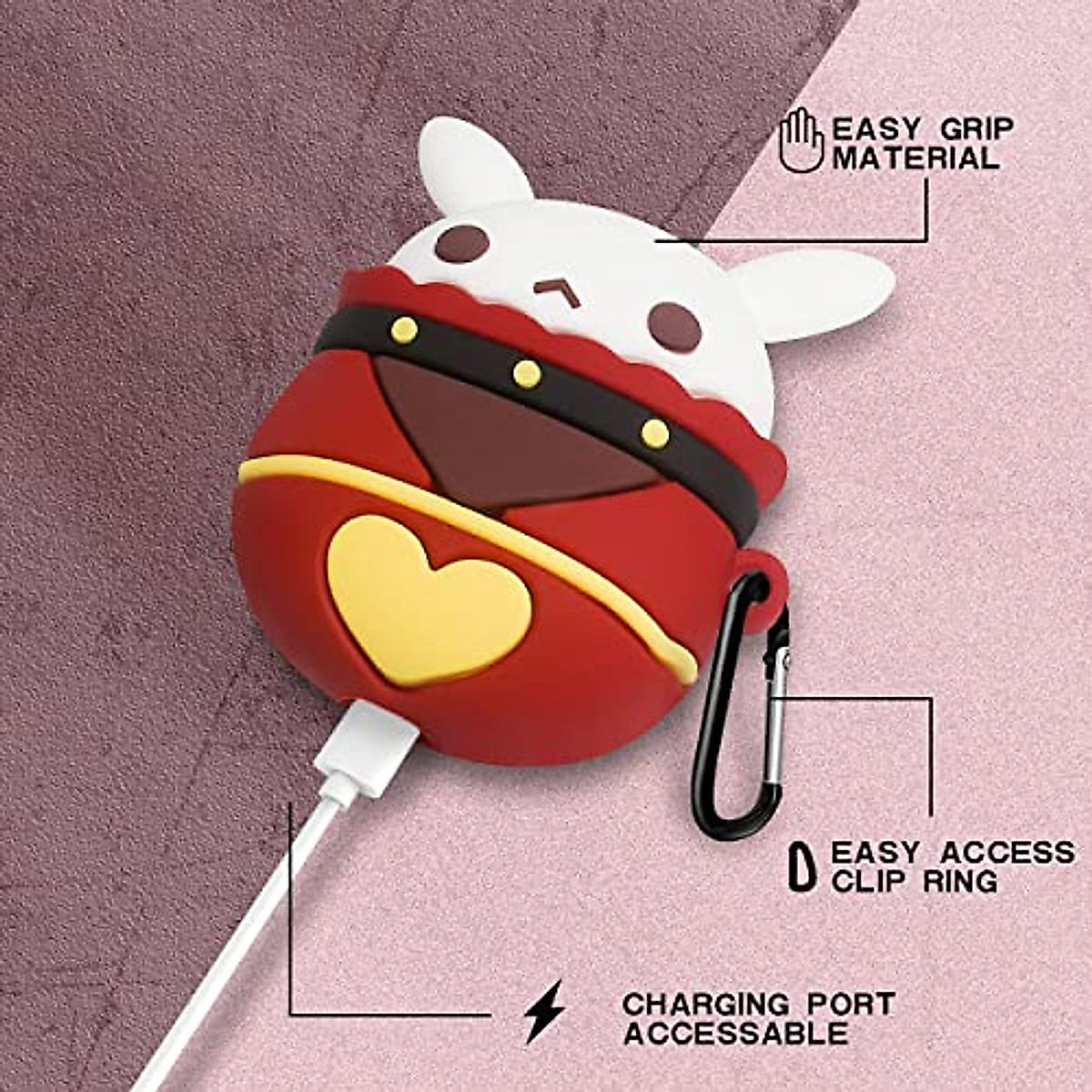 Alquar Genshin Impact Case for Airpods 2&1, 6 in 1 Silicone Airpods Accessories Protective Cover, 3D Cute Kawaii Klee Game Anime Cartoon Character Skin for Women Girls Kids with Keychain(Jumpy Dumpty)