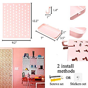 AncBace Wall Shelf Floating Shelves Wall Mount Shelf Pegboard Hooks Organizer Storage Racks Decorative DIY for Living Room Kitchen Bathroom Office Entryway Plastic Convenient (1, Pink)