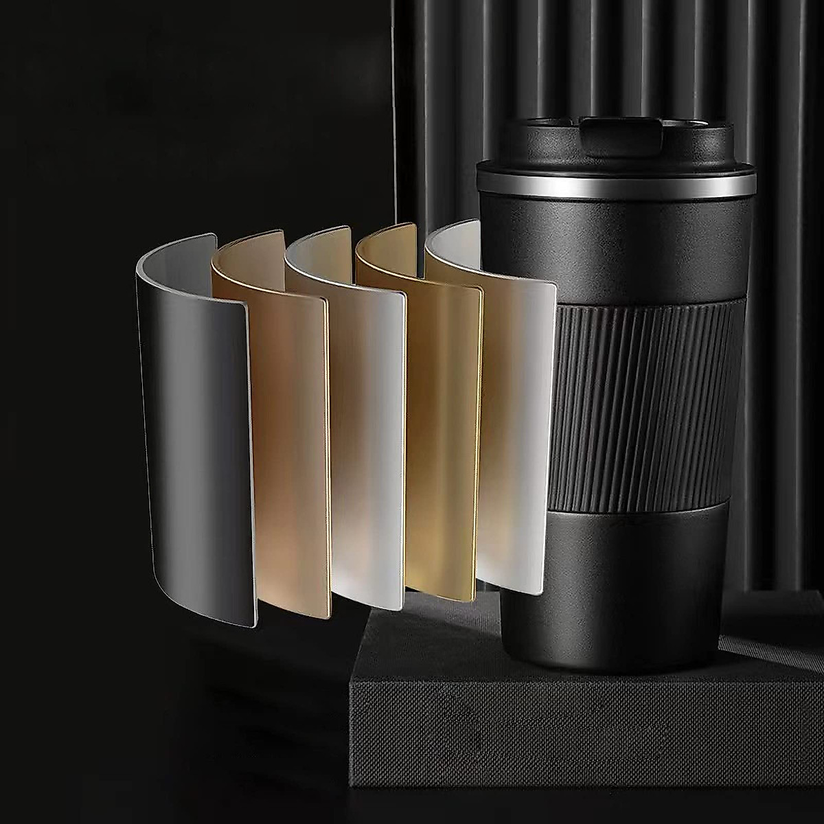 LOEENANC 12oz Travel Mug, Insulated Coffee Cup, Leak Proof, Anti-skid, Thermal Insulation For Over 8 Hours, Easy To Clean, Reusable Stainless Steel Double Deck Coffee Cup。