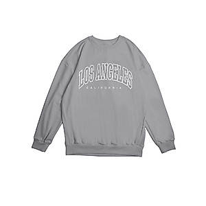 LilyCoco Women's Graphic Oversized Sweatshirt Long Sleeve Crewneck Pullover Top Los Angeles Gray Medium