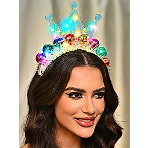 GENBREE Light Up Happy Birthday Headband Birthday Crown Ball Headpiece Party Festival Hair Accessories for Women (Multicolour)