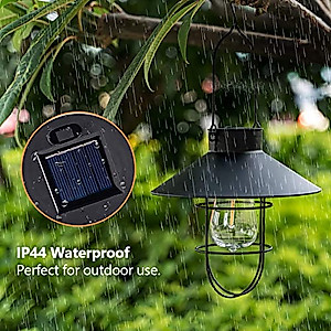 2Pack Solar Metal Hanging Lantern with Shepherd Hook Outdoor Led Garden Lights Black