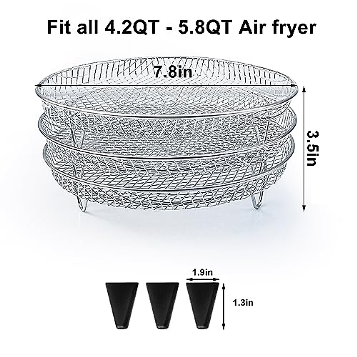 Upgrade Air Fryer Rack, Three Stackable Dehydrator Racks for Gowise Phillips USA Cozyna Ninja Airfryer,Stainless Steel Round Air Fryer Rack Fit all 4.2QT - 5.8QT Air fryer,Oven,Press Cooker (Round)
