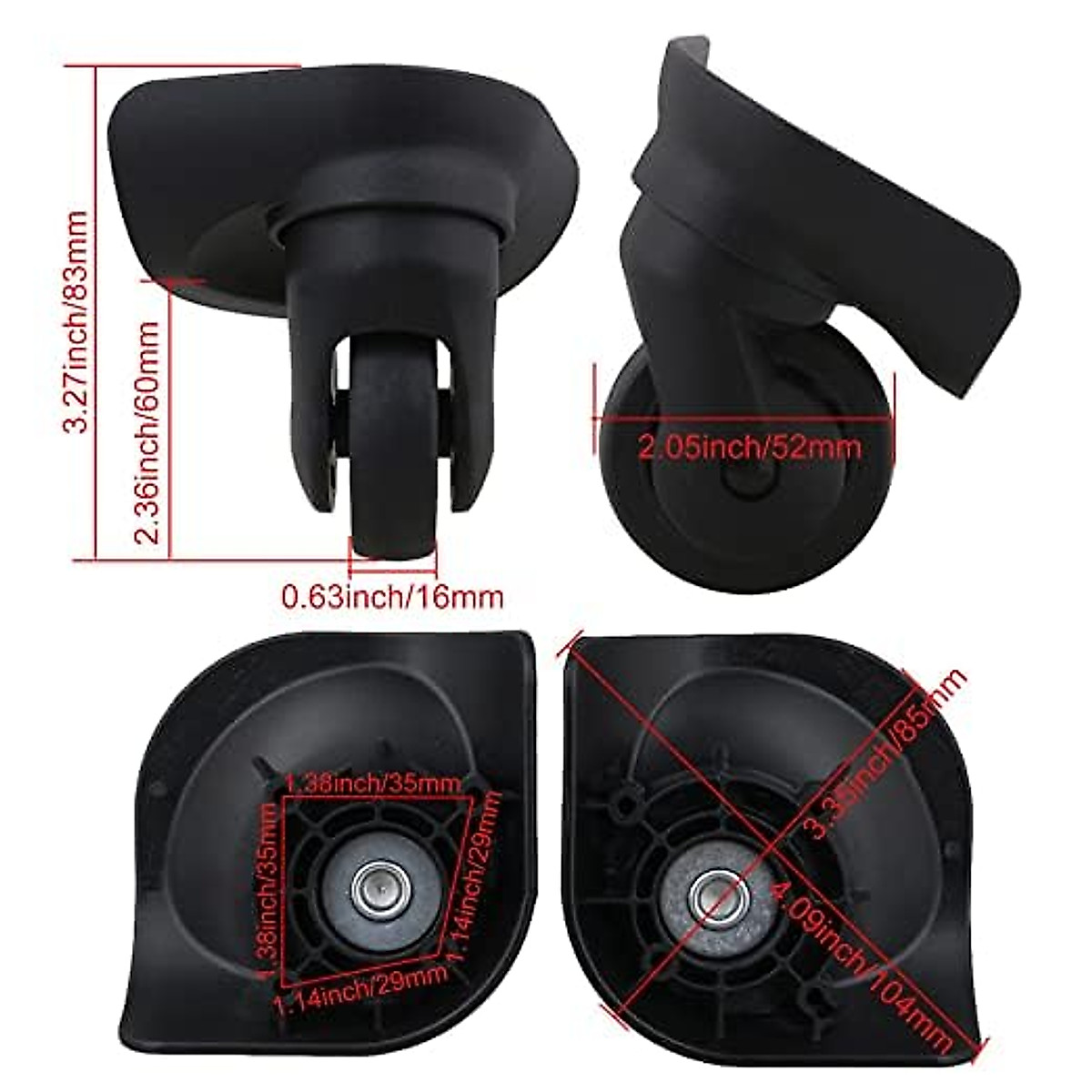 Replacement Luggage Suitcase Wheels, 360 Degree Swivel Caster Wheel Outdoor Luggage Travel Suitcase Wheels Replacement Wheel for Suitcase Repair (Hole Pitch 36/36/42/50mm)