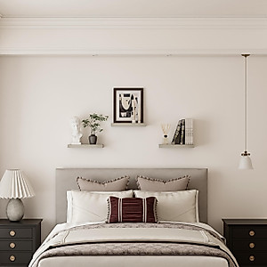 GREENDEW Floating Wall Decor Shelves with Upgraded Invisible Brackets Set of 2, Hanging Shelves for Bedroom, Bathroom, Living Room, Kitchen, 15.7 x 7.7 Inch (Light Brown)