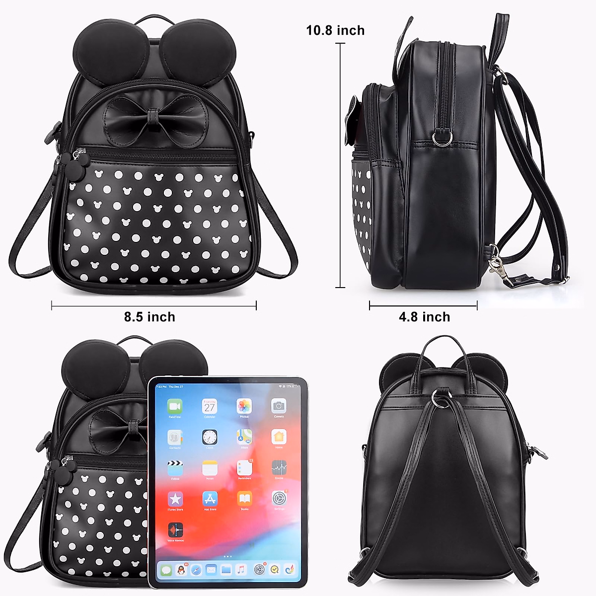 Voikukka Black Mini Backpacks for Girls Small Backpack Purse Leather Cute Kids Travel Toys Gift Mouse Backpack for Little Girls Childrens Crossbody Bag Toddler Girl Backpacks