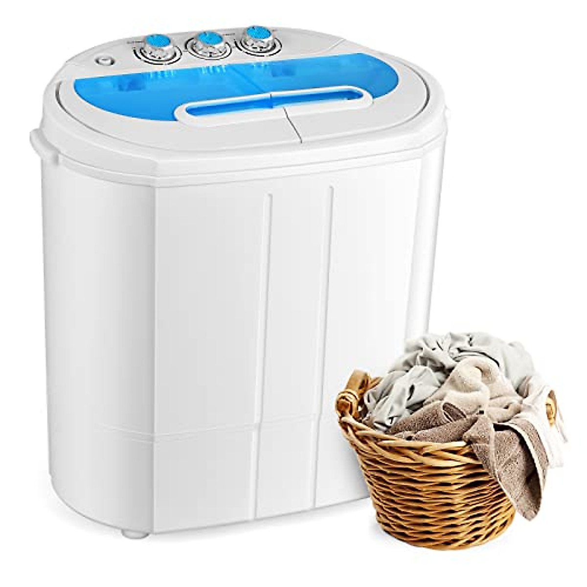 Qzexun 2 in 1 Laundry Washer and Spin Dryer Combo Electric Portable Washing Machine, Blue