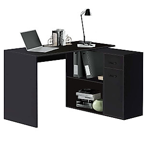 VANSPACE L-Shaped Rotating Computer Desk with Storage Shelves 68 inch Home Office Desk Corner with Drawers and File Cabinet Multipurpose Study Writing Table for Bedroom Small Space Black