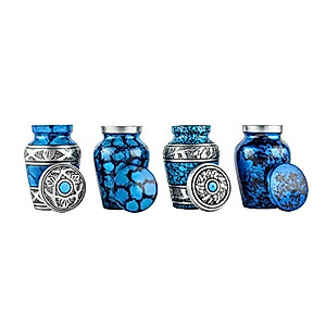 Shared Memories Cremation Urns for Human Ashes - 4 Small Keepsake Mini Urns for Human Ashes | Beautiful Engraved Funeral Urn for Human Ashes in Keepsake Box (Blue, 4)