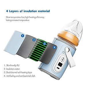 Portable Bottle Warmer, Baby Milk Heat Keeper with LED Display, USB Warmer Bottle for Car Travel, Bottles Warmers on The go (Blue)