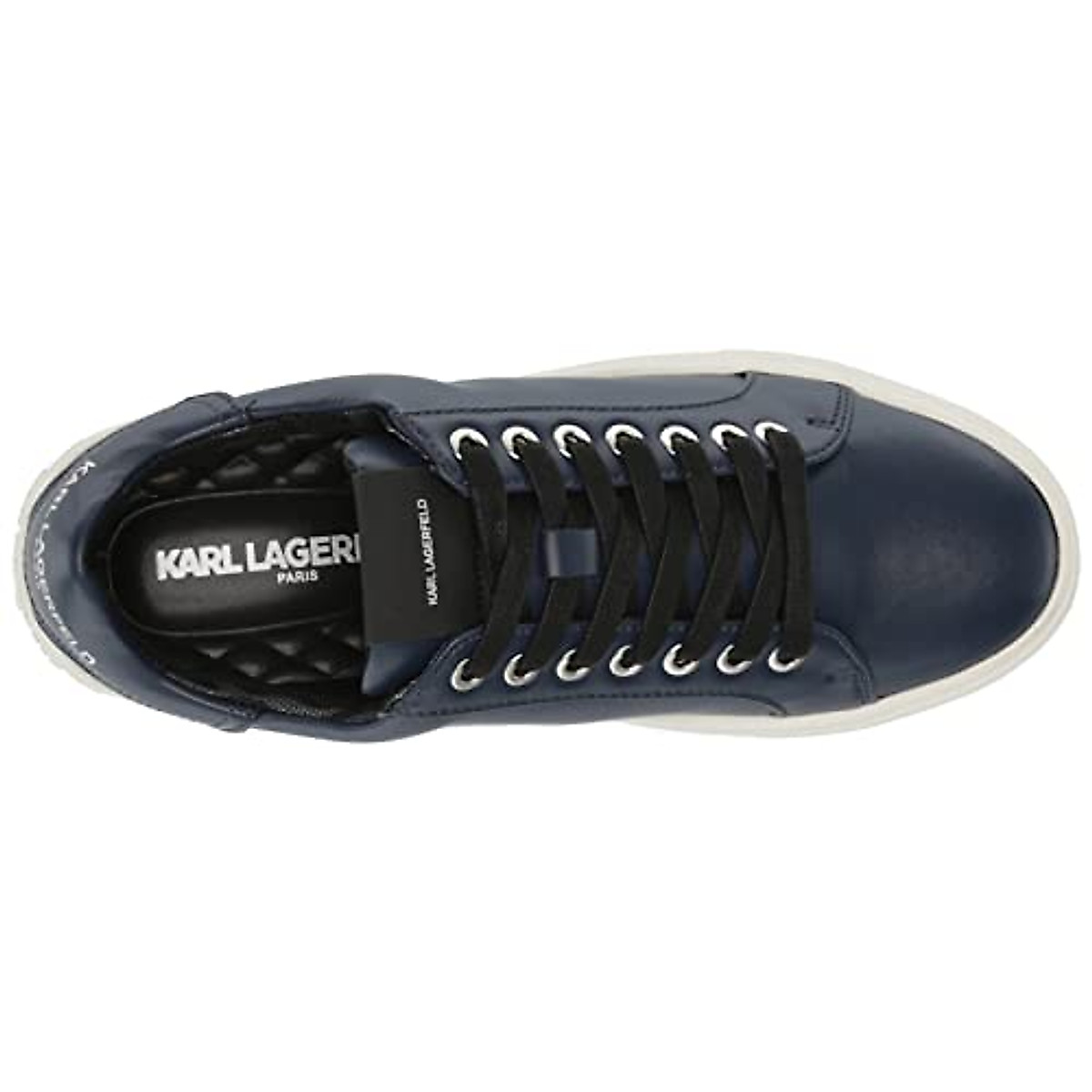 Karl Lagerfeld Paris Men's Recycled Leather Low top Sneaker, Navy, 9