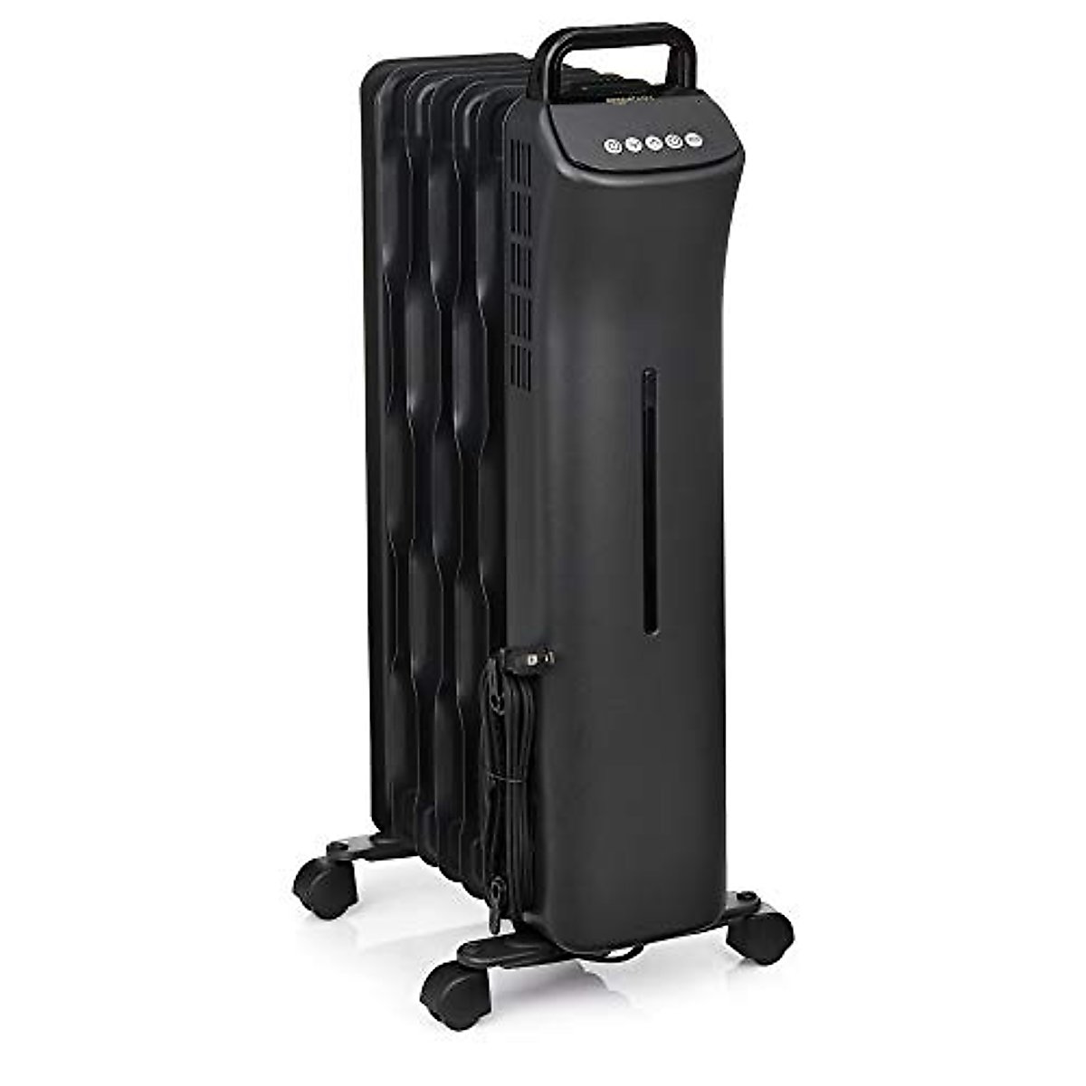 Amazon Basics Portable Digital Radiator Heater with 7 Wavy Fins and Remote Control, Black, 1500W, 9.8 x 26.5 x 13.1 in