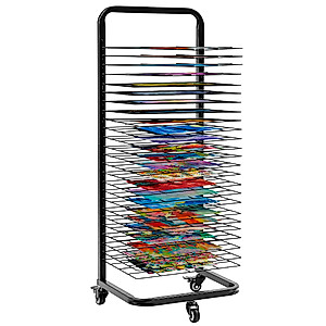 Houseables Art Drying Rack for Classroom, Art Storage Rack, 25 Shelf, 15”Lx18”Wx45”H, Locking Wheels, Metal, Black, Painting Drying Rack, Painting Rack, Paint Drying Rack, Paper Drying Rack for Art
