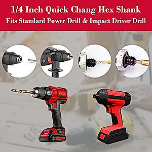 SATTDMAIC Hex Shank Drill Bit Set, 13+1pcs HSS Impact Drill Bit Set with Titanium Finish, 1/16”-1/4” for Wood, Plastic, Aluminum Alloy, Metal, Impact Driver Drill with Quick Change Adaptor