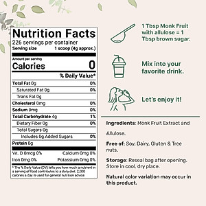 Micro Ingredients Golden Monk Fruit Sweetener Allulose, 2 lbs | No Erythritol, No Aftertaste, 1:1 Brown Sugar Substitute | Zero Calorie, Great for Drinks, Coffee, Tea, Cookies | Keto, Vegan, Non-GMO