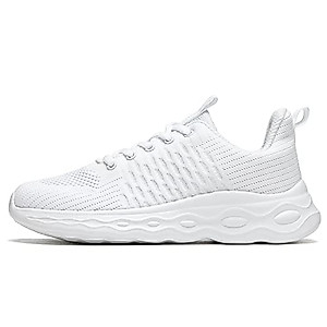 Kvovzo Womens Lace up Tennis Shoes Non Slip Lightweight Work Gym Shoes Ladies Walking Running Sport Sneakers White