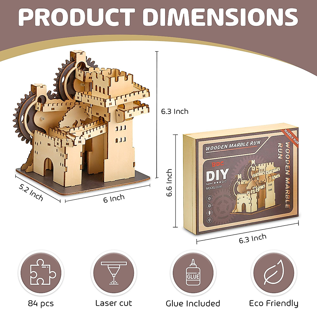 BDC 3D Wooden Puzzles for Teens & Adults, Electric Mechanical Building Project, 3D House Kit, Wooden Marble Track, Cool DIY Puzzle Gift for Aged 14+, (The Fortress)