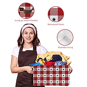 Storage Bins, Independence Day Patriotic Star Plaid Red White Storage Baskets for Organizing Closet Shelves Clothes Decorative Fabric Baskets Large Storage Cubes with Handles