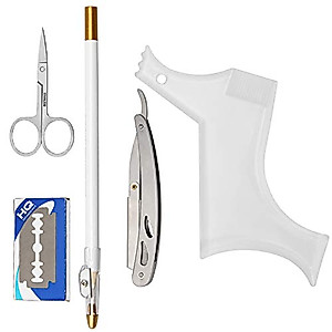 Ahier Beard Shaping Tools, 5-in-1 Beard Shaping Set with Straight Edge Razor and 10 P blade, Barber Pencil, Beard Trimming Scissors, Gift for Men