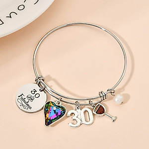 Miss Pink 30th Birthday Jewelry Gifts for Women Stainless Steel Expandable Bangle 30 Year Old Charm Bracelets for Daughter Granddaughter