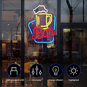 FITNATE Neon Bar Sign, Beer Neon Sign for Wall Decor, Brightness Adjustable LED Neon Light Sign USB Powered Decorative Bar Sign for Home Bar Wall Party Decor