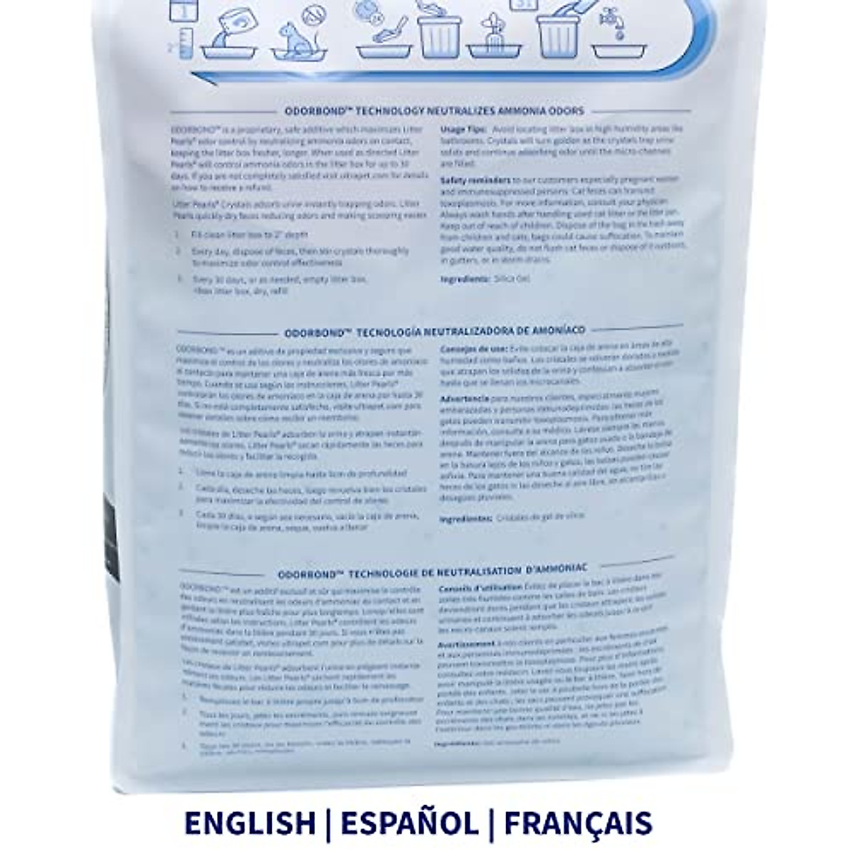 Litter Pearls Tracksless Unscented Non-Clumping Crystal Cat Litter with Odorbond, 7 lb, White, Clear and Blue Crystals
