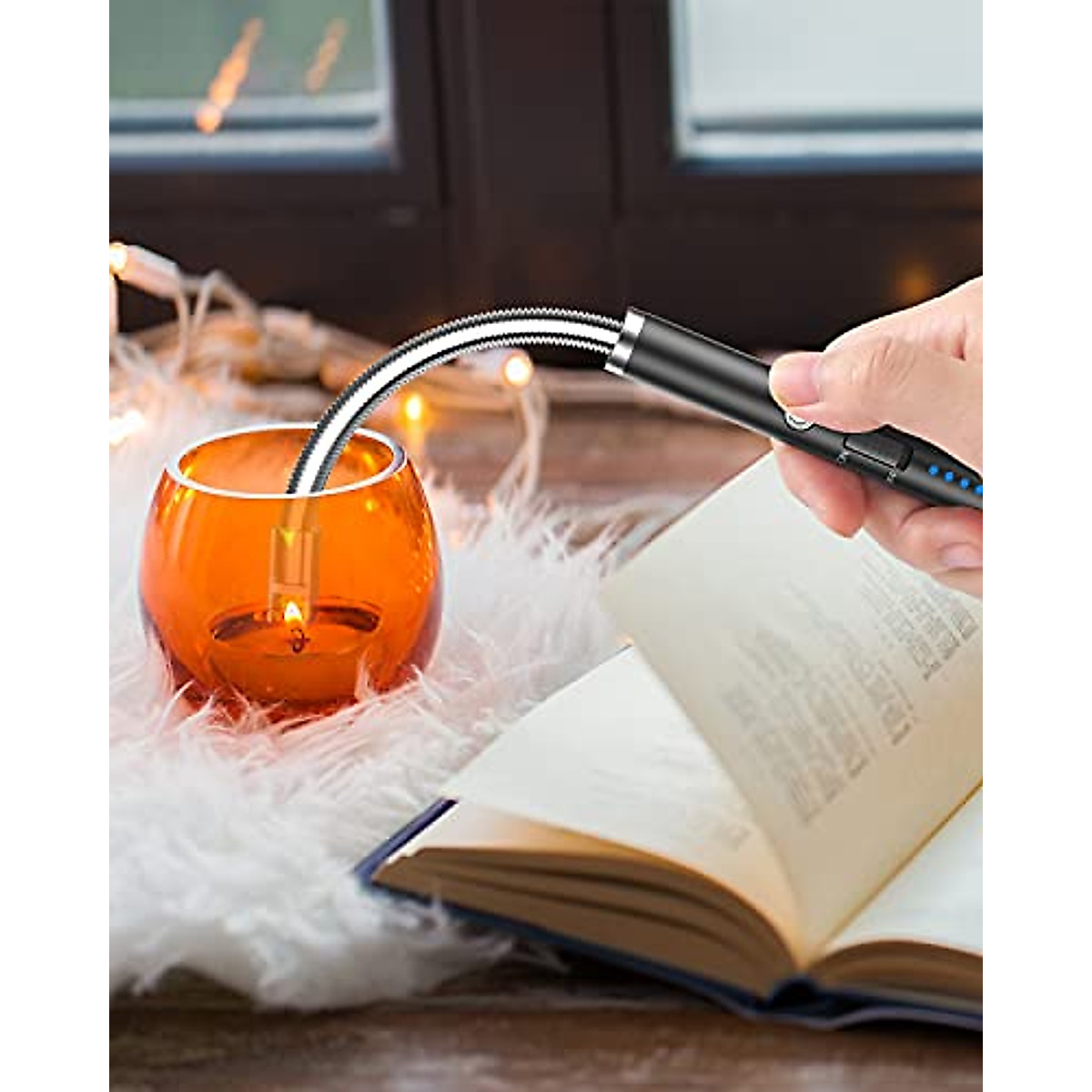 VEHHE Candle Lighter, Electric Rechargeable Arc Lighter with LED Battery Display Long Flexible Neck USB Lighter for Light Candles Gas Stoves Camping Barbecue