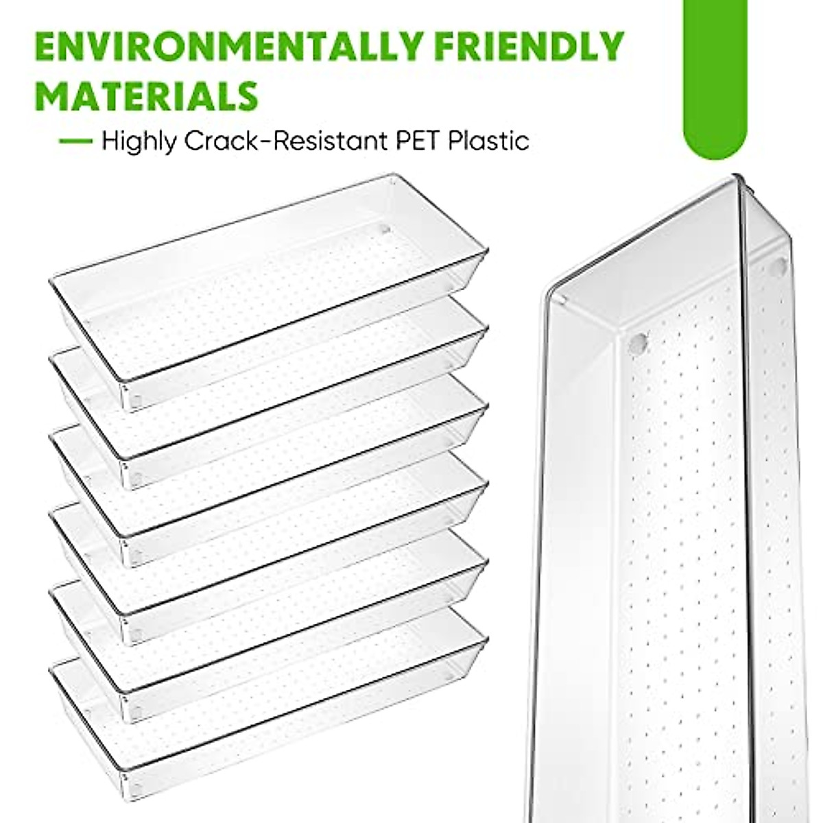 6 Pack Clear Plastic Drawer Organizer Makeup Drawer Organizer 15 x 6 x 2 Inch Long Stackable Drawer Organizers Cutlery Utensil Storage Bins Desk Drawer Organizer Tray for Makeup Kitchen Silverware