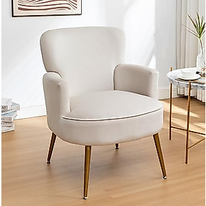 US Pride Furniture Stylish Velvet Armchair with Gold Metal Legs, Comfortable Accent Chair for Modern Living Room, Bedroom, Vanity Desk, and Entryway in Small to Mid-Size Spaces, Medium, Ivory