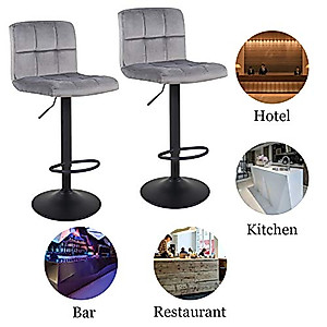 DUHOME Set of 2 Adjustable Swivel Velvet Bar Stool Chairs Counter Stools, Breakfast Chairs Grey