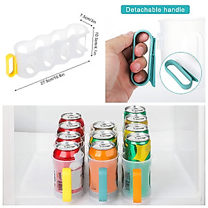 OJDXDY 3Pack Portable Soda Can Organizer for Refrigerator 4 Section Fridge Organizer Bins with Handle Clear Plastic Freezer Drink Beverage Holder Dispenser Beer Can Holder Fridge Storage Sliding Rack