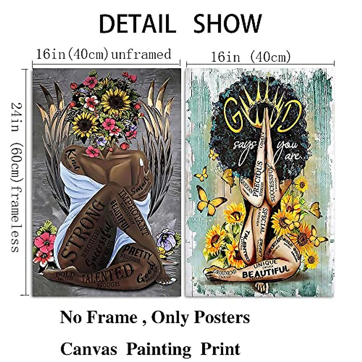 African American King And Queen Wall Art Decor Afro Women Portrait Abstract Canvas Paintings Pictures Prints Bathroom Artwork Posters For men Wall Bedroom Decor For Couples Living Room (No Frame Black Woman, 16x24in(40x60cm))