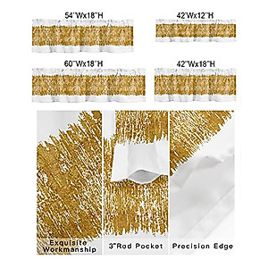 WARM TOUR Curtain Valances for Kitchen Windows Gold Block Line White Back,Privacy Rod Pocket Drape Modern Abstract Art,Window Valance Toppers for Living Room Bathroom Cafe Home Decor 42x12in