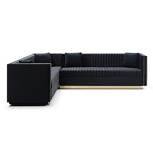 FANYE 2PCS Contemporary Sofa Sets Vertical Channel Velvet Tufted Sofa&Couch Include 3 Seaters CouchX2, L-Shaped Corner Sectional W/Gold Metal Strip Decor for Apartment Office Living Room Sets
